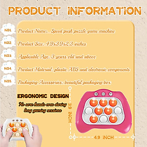 2 Pc New Speed Push Handheld Game Machine-Fidget Console,Quick Push Light Up Pop Game for Adults and Kids,Music Whack A Mole Stress Relief Fidget Toys,Squeeze Poppet Sensory Push Pop Bubble Toy (PB)