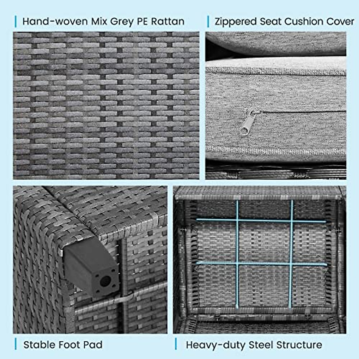 HAPPYGRILL 3 Pieces Patio Furniture Set Outdoor PE Rattan Conversation Set with Removable Cushions, PE Wicker Sofas with Tempered Glass Side Table for Porch Lawn Garden Balcony Backyard