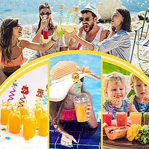 24 Pieces Jungle Animal Plastic Straws Reusable Drinking Straws Jungle Safari Straws Woodland Party Favor Kids Cute Straws with 2 Cleaning Brushes for Baby Shower Birthday Party Supplies, 8 Styles