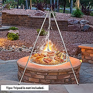 Lineslife Φ19.7 Stainless Steel Fire Pit Grill Cooking Grate, Round BBQ Grill Grate with Durable Carabiner and Wire Rope for Outdoor BBQ Picnic