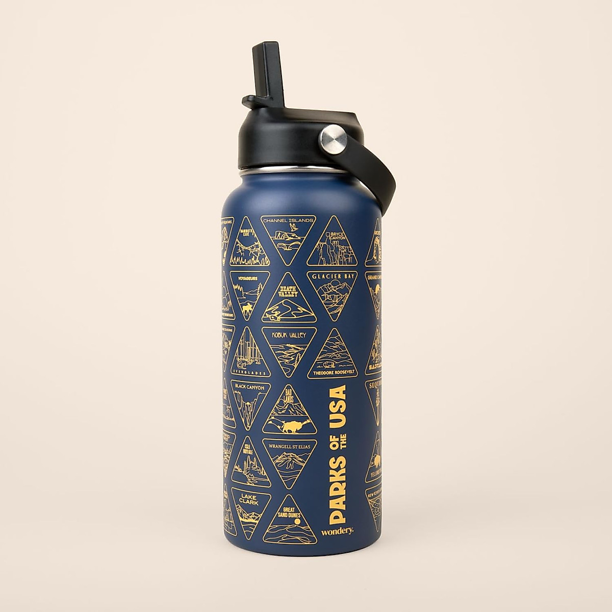 Wondery Original National Parks of the USA Bucket List Travel Water Bottle with Waterproof Stickers and Straw | Ocean 32 oz Screen Printed | Insulated Stainless Steel Vacuum Sealed | Leak Proof