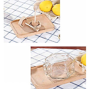 1PC 220ml Clear Glass Refillable Hexagon Shape Honey Pot Jar with Wooden Dipper Sticks and Lid Syrup Dispenser Container Empty Bottle Food Storage for Home Kitchen