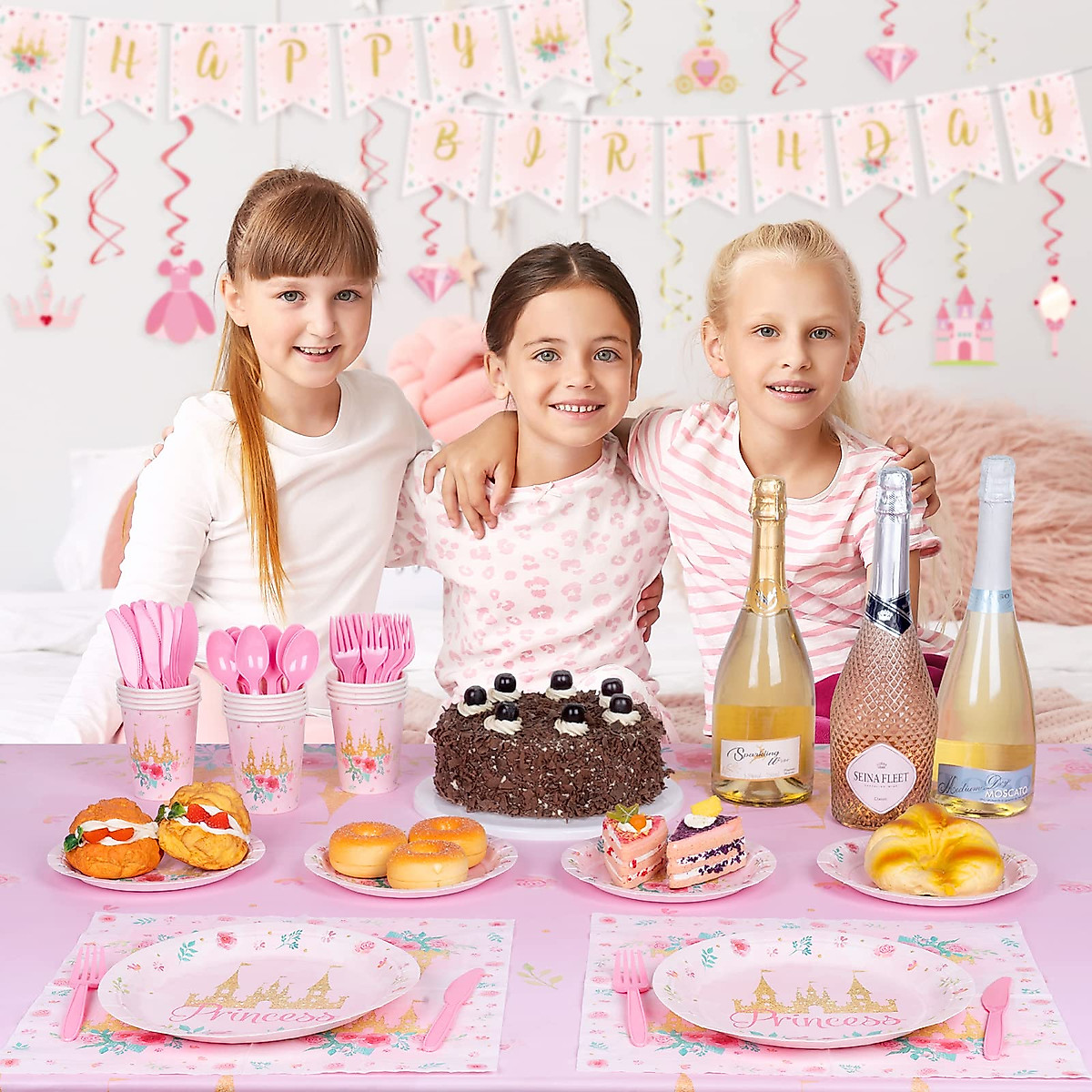 DECORLIFE Princess Party Supplies Serve 24, Princess Party Plates and Napkins for Girls Birthday, Baby Shower, Total 96PCS