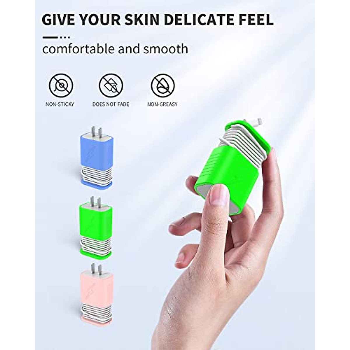 [3 Pack] FREEOL Silicone Charger Protector, Travel Cord Organizer Compatible with Apple 20W/18W USB-C Power Adapter, Data Cable Winder can Glow in The Dark - (Pink + Glow Blue + Glow Green)