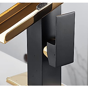 Black Bathroom Faucet Golden Waterfall Open Spout LED Color Changing One Hole Bath Vanity Sink Tap Single Handle with Bathroom Sink Drain Pop Up Stopper Overflow Water Supply Hose Include Modern