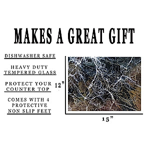 Brown Gray Blue Marbled Stone Textured Marble Art Kitchen Glass Cutting Board Modern Decorative Gift Abstract Wavy Contrast Design