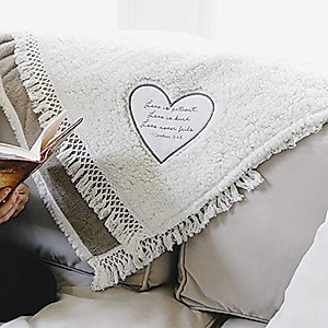 Pavilion - Love is Patient Love is Kind Love Never Fails - 1 Corinthians 13: 4-8 - 42x50 Inch Super Soft Sherpa Tassel Fringe Blanket Wrapped in A Ribbon with A Handle