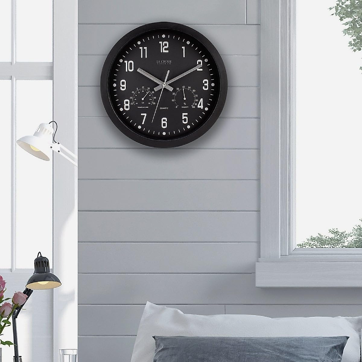 La Crosse 404-2631 12" Black Analog Clock with Temp & Humidity