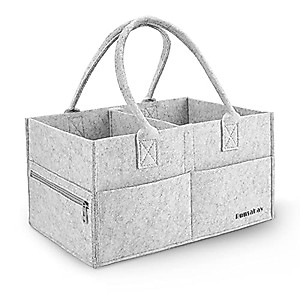 Runsabay Baby Diaper Caddy Organizer | Portable Nursery Essentials Storage Basket Bin for Changing Table and Car | Shower Basket for Newborn Boy and Girl | Gray