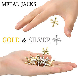 Neo LOONS 3 Sets Retro Metal Jacks and Ball Game Kit - 3 Pcs Red Rubber Balls & 30 Pcs Gold and Silver Metal Jacks, Classic Game of Jacks for Party Favor, Game Prizes, Kids and Adult