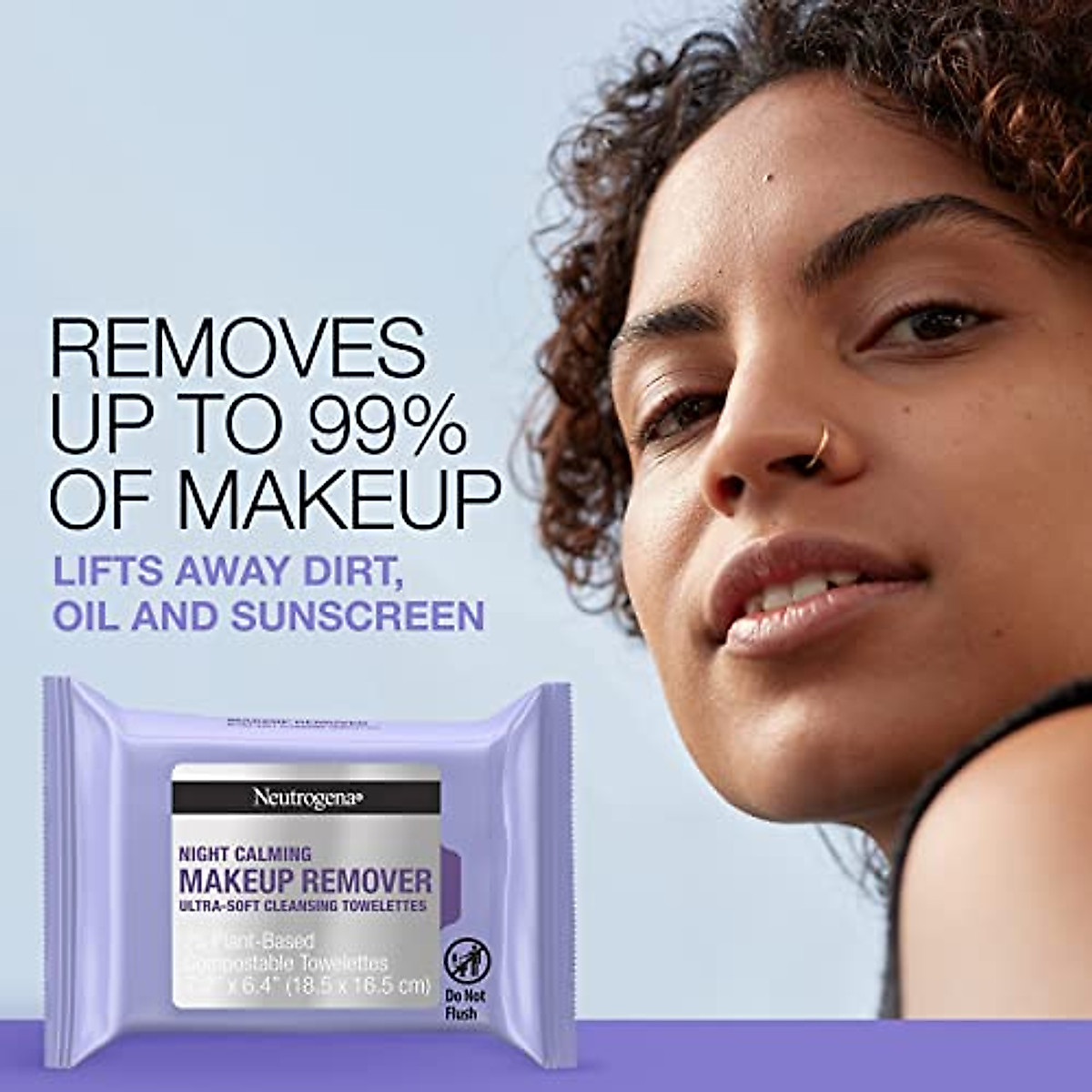 Neutrogena Night Calming Cleansing Makeup Remover Face Wipes, Nighttime Facial Wipes to Remove Dirt & makeup, Leaves Skin Feeling Calm, Alcohol-Free, 100% Plant Based Cloth, 25 ct, Twin Pack