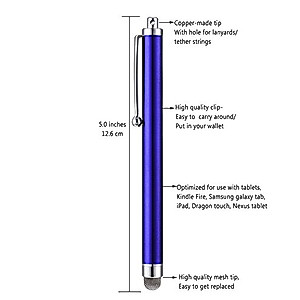 CCIVV Stylus, 4 Pcs 5.0 Inches Hybrid Mesh Fiber Tip Stylus Pens for Touch Screen, Compatible with iPad, iPhone, Kindle Fire + 4 Extra Replaceable Hybrid Fiber Tips (White, Black, Silver, Blue)