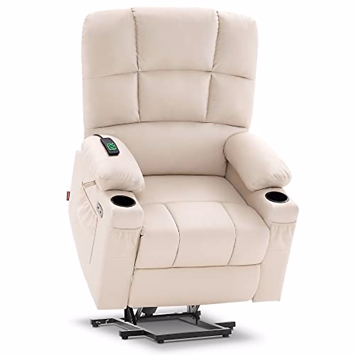 MCombo Large Dual Motor Power Lift Recliner Chair with Massage and Heat for Elderly Big and Tall People, Infinite Position, Extended Footrest, Faux Leather 7680 (Cream White, Large)