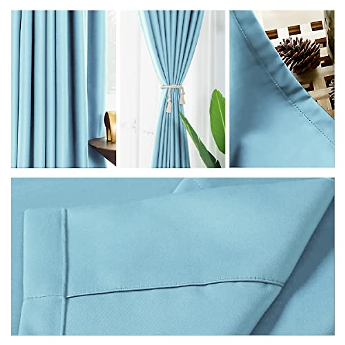 IYUEGO Pinch Pleat Solid Thermal Insulated 95% Sky Blueout Patio Door Curtain Panel Drape for Traverse Rod and Track, Sky Blue 84" W x 72" L (One Panel)
