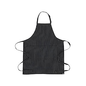 Chef Works Unisex Adjustable Bib Apron, Black W/ Wht Pinstripe, One Size