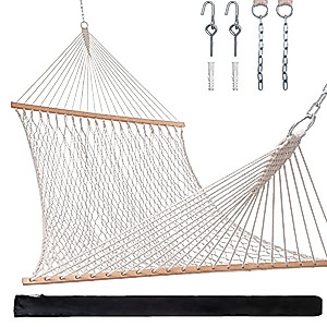 GLOSSDAY 13 FT Rope Hammock, Outdoor Double Hammock for Large Woven, Cotton Rope Hammocks for Outside 2 Person, with Chains, Tree Hooks and Carrying Bag, 450 lbs Weight Capacity