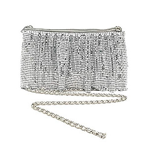 Frewahmesh Women Evening Clutch Metal Mesh purses handbags with shoulder chain strap for Cocktail Party Prom Wedding (Silver)