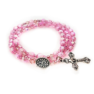 Mother Mary Pink Crystal Cut Rosary and Rosary Bracelet Set,Catholic Rosary,Rosarios Catolicos Para Mujer,Catholic Gifts Women,Rosario Regalos Para Mujer,Rosary Necklace for Women, Acrylic, acrylic