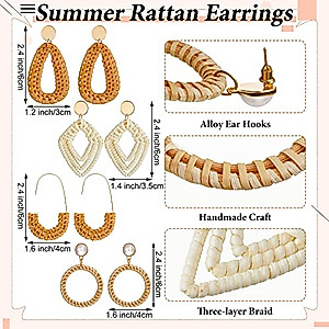 9 Pcs Women&#039;s Pearl Straw Bags Rattan Earrings Summer Beach Handbags Woven Wicker Bucket Tote Bag Straw Wicker Braid Hoop Drop Dangle Bohemian Earrings