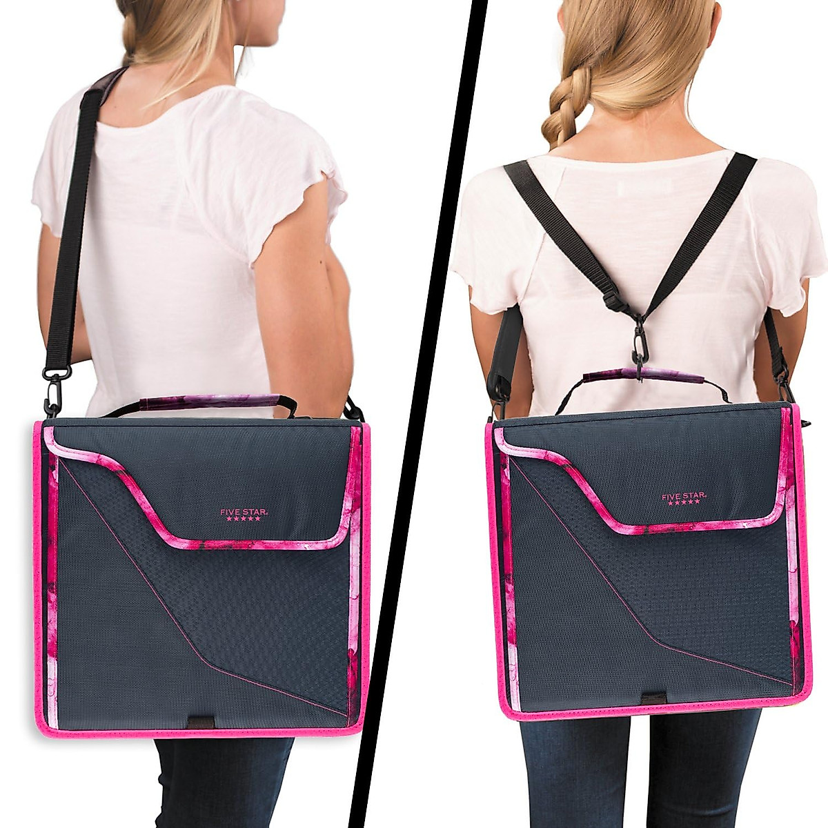 Five Star Zipper Binder, 3 Inch 3-Ring Binder for School, 5-Tab Expanding File, 850 Sheet Capacity, Removable Padded Case, Navy/Pink (292960D)