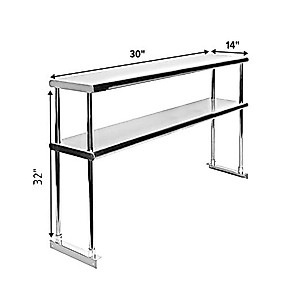 Express KitchQuip NSF Certified 18 Gauge Heavy Duty Stainless Steel Double overshelf with Brackets for Kitchens, Utility Rooms, Storage, Offices & Home