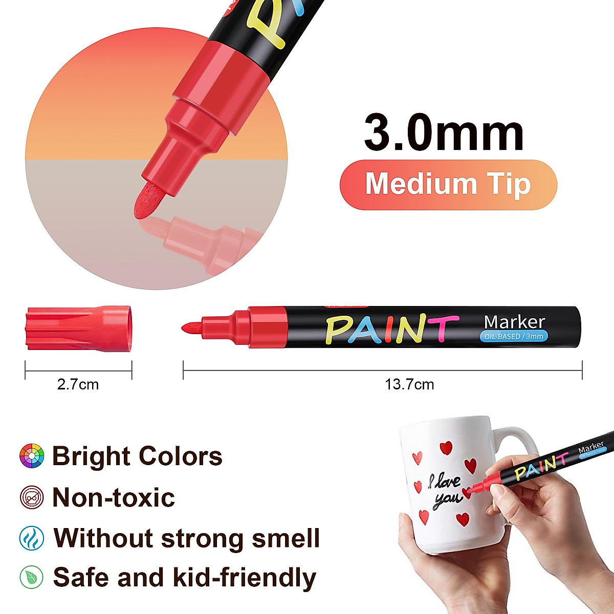 IVSUN Paint Pens Paint Markers, 20 Colors Oil-Based Waterproof Paint Marker Pen Set, Never Fade Quick Dry and Permanent, Works on Rocks Painting, Wood, Fabric, Plastic, Canvas, Glass, Mugs, DIY Craft