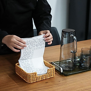 Aevtih Rattan Napkin Holder Woven Guest Towel Holder for Restaurant/Kitchen/Bathroom 7.3" x 7.3" x 2.4" (Dark Yellow)