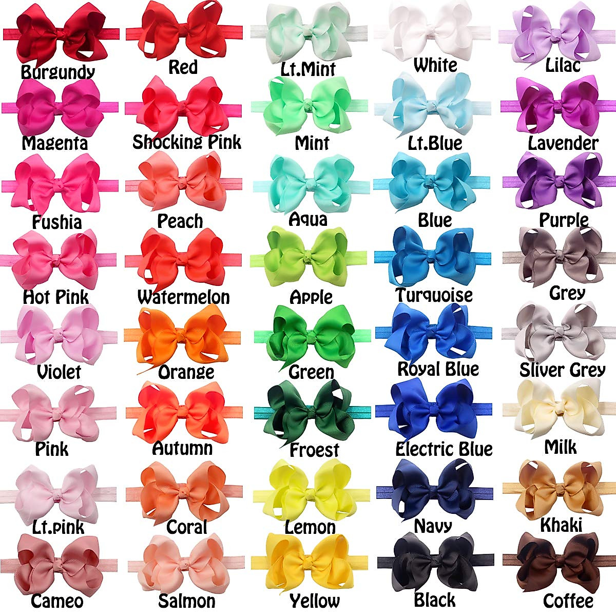CÉLLOT Baby Girls Headbands Grosgrain Ribbon 4.5" Hair Bows Headband Big Bow Hair Bands for Toddler Pack of 40