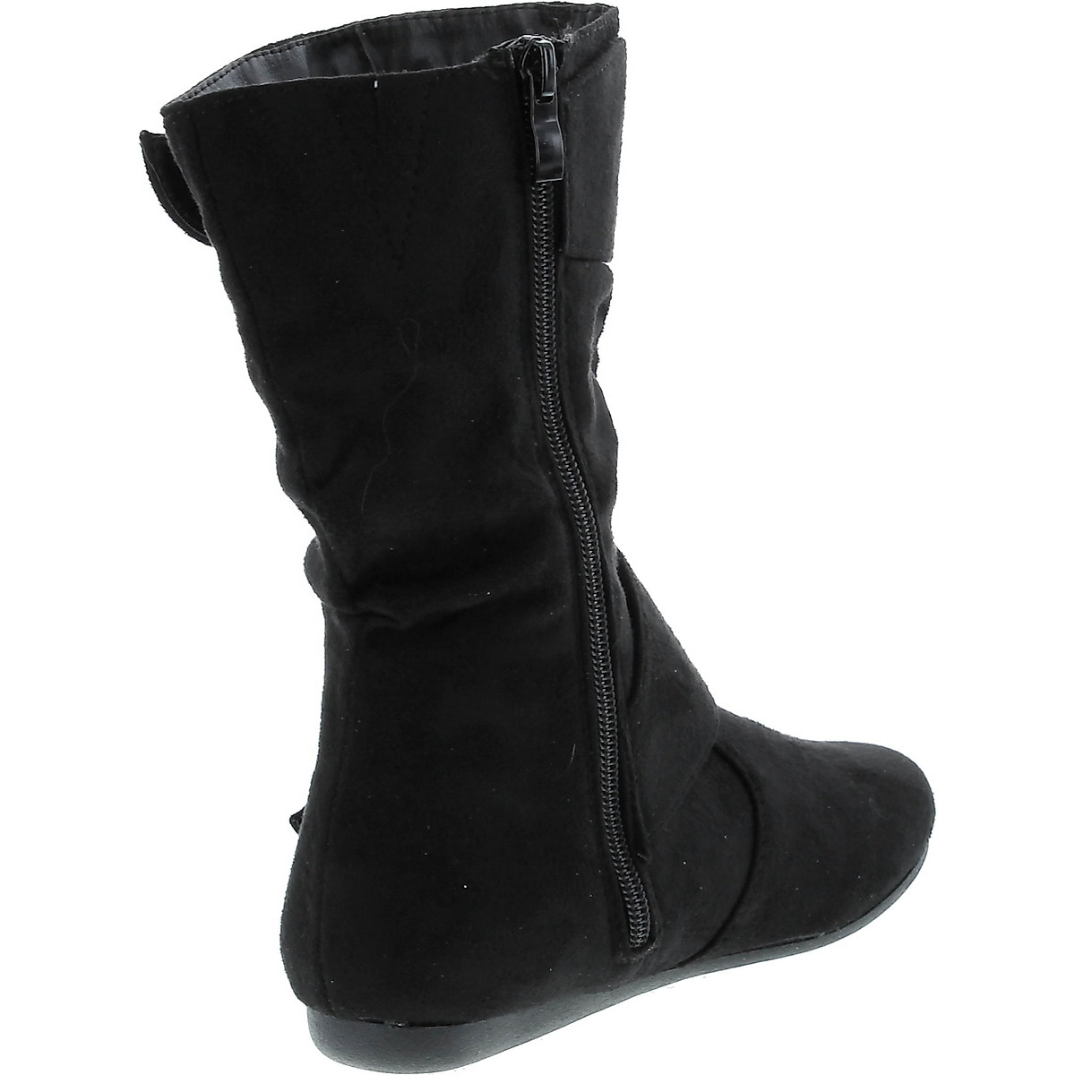 Link Klein-70k Girl's Kid's Faux Suede Two Buckle Zipper Flat Heel Mid Calf Slouchy Boot Shoes (10 B(M) US, Black)