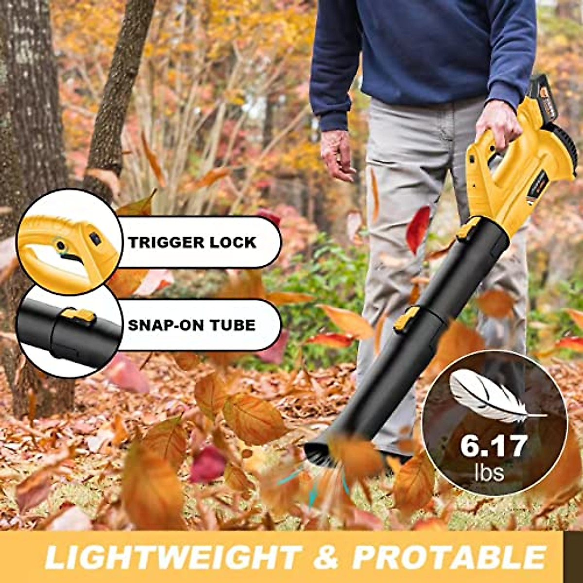 EKACO Leaf Blower - 320 CFM 150 21V MPH Leaf Blower Cordless with 4.0Ah Battery and Charger, Electric Leaf Blower with 6-Speed Control 2 Section Tubes for Lawn Care, Yard, Snow Debris, and Dust