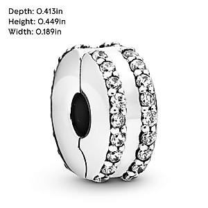 Pandora Double Lined Pavé Clip Charm - Compatible Moments Bracelets - Jewelry for Women - Gift for Women in Your Life - Made with Sterling Silver & Cubic Zirconia, No Gift Box