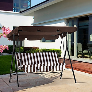 MCombo 2-3 Person Patio Swings with Canopy, Outdoor Porch Swing Chair with Steel Stand, Removable Cushions, for Backyard Garden Balcony 4008 (Brown with White Stripes)