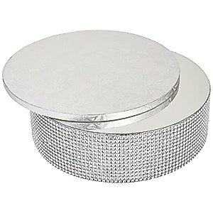 2 Piece Silver Foil Wedding Cake Stand with Rhinestones and 12 Inch Cake Drum, Dessert Holder for Centerpieces
