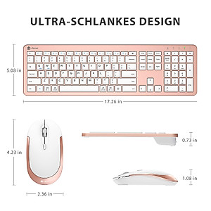 iClever GK08 Wireless Keyboard and Mouse - Rechargeable Wireless Keyboard Ergonomic Full Size Design with Number Pad, 2.4G Stable Connection Slim White Keyboard and Mouse for Windows, Mac OS Computer