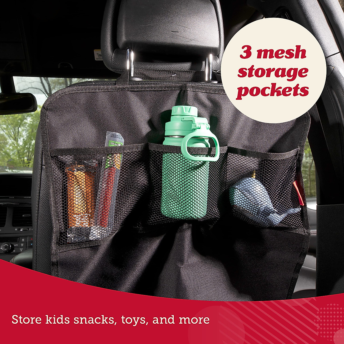 Lusso Gear Heavy Duty Kick Mats (2 Pk) - Waterproof Back Seat Organizer - Sag Proof Car Seat Cover for Kids - Black Kick Mats Car Protector with 3 Reinforced Storage Pockets - Backseat Protector