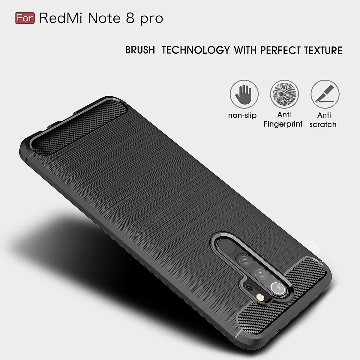 CruzerLite Case Compatible with Xiaomi Redmi Note 8 Pro Case, Carbon Fiber Texture Design & Leather Texture Back Cover Anti-Scratch Shock Absorption Case Made for Xiaomi Redmi Note 8 Pro (Black)