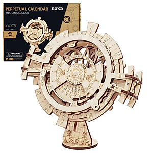 ROKR 3D Wooden Perpetual Calendar Puzzle,Mechanical Gears Toy Building Set,Brain Teaser Games,Engineering Toys,Family Wooden Craft KIT Supplies-Great Birthday for Husband Wife Adult