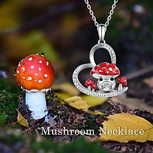 TYSO Mushroom Necklace 925 Sterling Silver Frog Mushroom Pendant Jewelry Gifts for Women