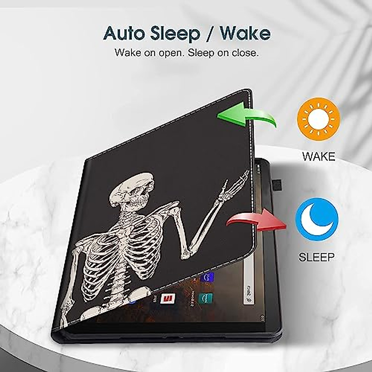 Case for All-New Amazon Kindle Fire 7 (2022 Release-12th Generation), Multi-Angle Smart Stand Cover Auto Sleep/Wake for Amazon Kindle Fire HD 7 Tablet，Skeleton Skull