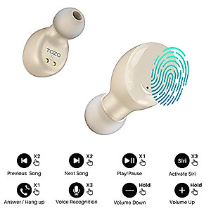 TOZO T6 True Wireless Earbuds Bluetooth 5.3 Headphones Touch Control with Wireless Charging Case IPX8 Waterproof Stereo Earphones in-Ear Built-in Mic Headset Premium Deep Bass Champagne(2022 Upgraded)