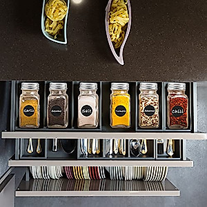 ROYALHOUSE 12 Pcs Glass Spice Jars/Bottles - 4oz Empty Square Spice Containers with Spice Labels and Airtight Metal Caps with Shaker Lids