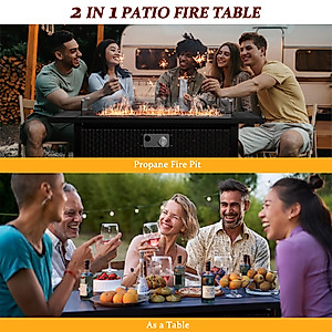 Vongrasig 7 Piece Patio Furniture Sets with 45 Inch Fire Pit Table All Weather PE Wicker Rattan Outdoor Sectional Sofa Couch Conversation Set w/Glass Table for Lawn, Garden, Backyard (Beige)