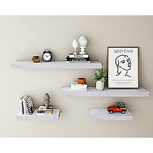 JOLLYMER Washed White Floating Shelves, 10 Inch Deep Wood Wall Shelf for Living Room, Bedroom or Bathroom, Farmhouse Style Home Decor