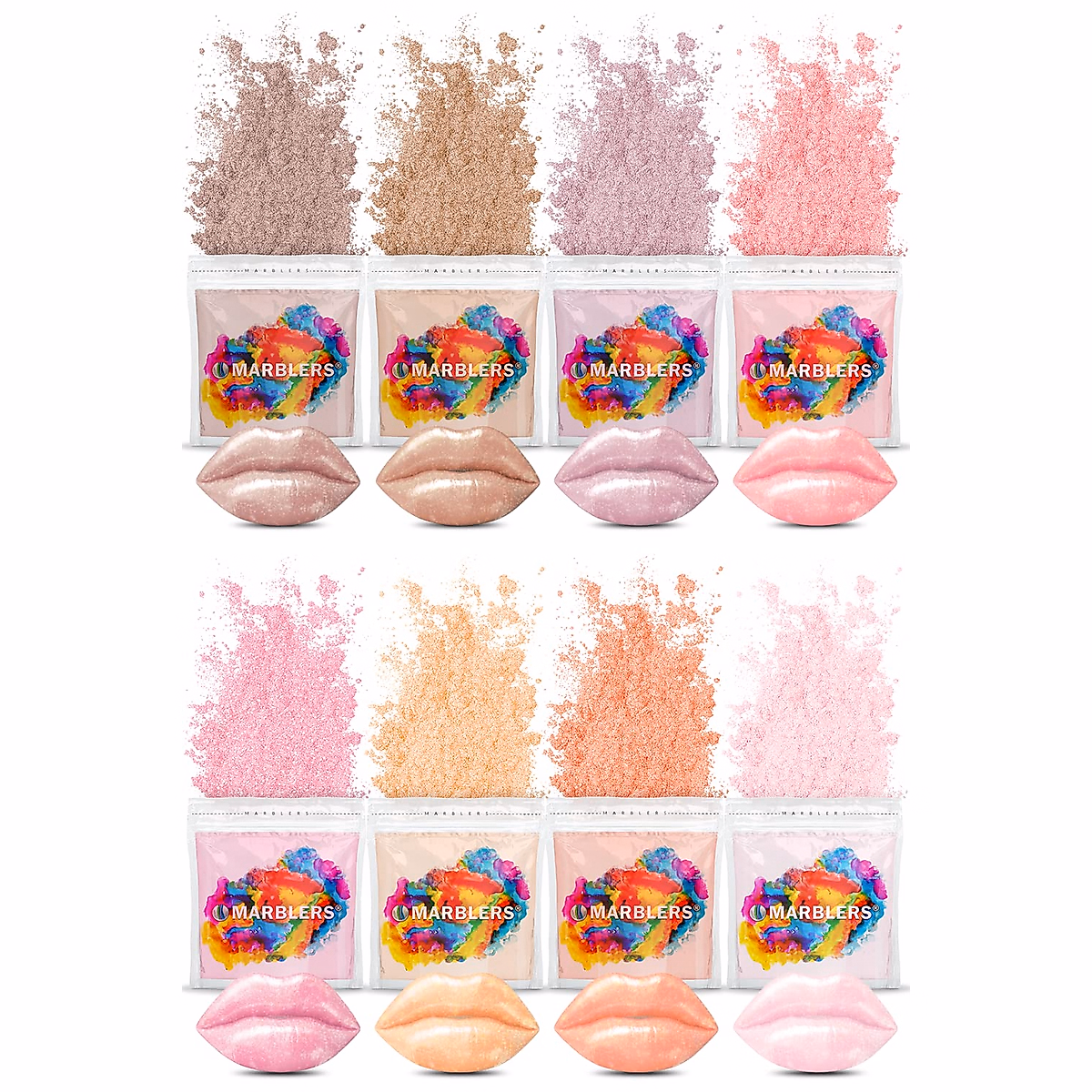 MARBLERS Lip Safe Mica Powder Colorant Set [Nudie 8 Color Set] |Cosmetic | Epoxy Resin Pigment | Dye | Non-Toxic, Vegan, Cruelty-Free | Lip Gloss, Nails, Body Butter, Bath Bomb, Candle & Soap Making