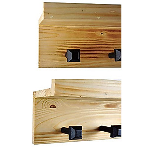 Spiretro Coat Rack with Shelf, Wall Floating Shelves with Peg Hooks, Organize, Storage, Decorative for Entryway, Mudroom, Kitchen, Bathroom, Set of 2, Rustic Pine Wood Natural Beige