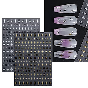 JMEOWIO 12 Sheets Moon Star Nail Art Stickers Decals Self-Adhesive Pegatinas Uñas Gold Silver Nail Supplies Nail Art Design Decoration Accessories