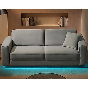 VanAcc Modern Sofa, 89 inch 3 Seater Sofa with LED Light, Floating Sofa Couch for Living Room, Linen Grey Oversized Couch