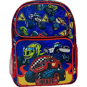 Fast Forward Blaze And The Monster Machines 16" Licensed Cargo School Backpack For Boys (Blue-Red)