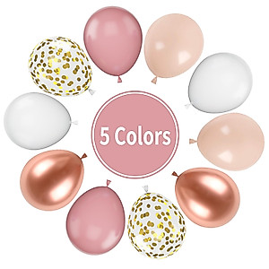 Dusty Pink Balloons, 55Pcs Blush Pink Party Balloons 12 Inch Metallic Rose Gold White Latex Balloons Retro Pink Rose Gold Balloons Gold Confetti Balloons for Birthday Party Baby Shower Bridal Shower