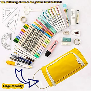 Large Capacity Pencil Case Pencil Pouch Handheld Pen Bag Cosmetic Portable Bag for Office School Teen Girl Boy (Yellow)